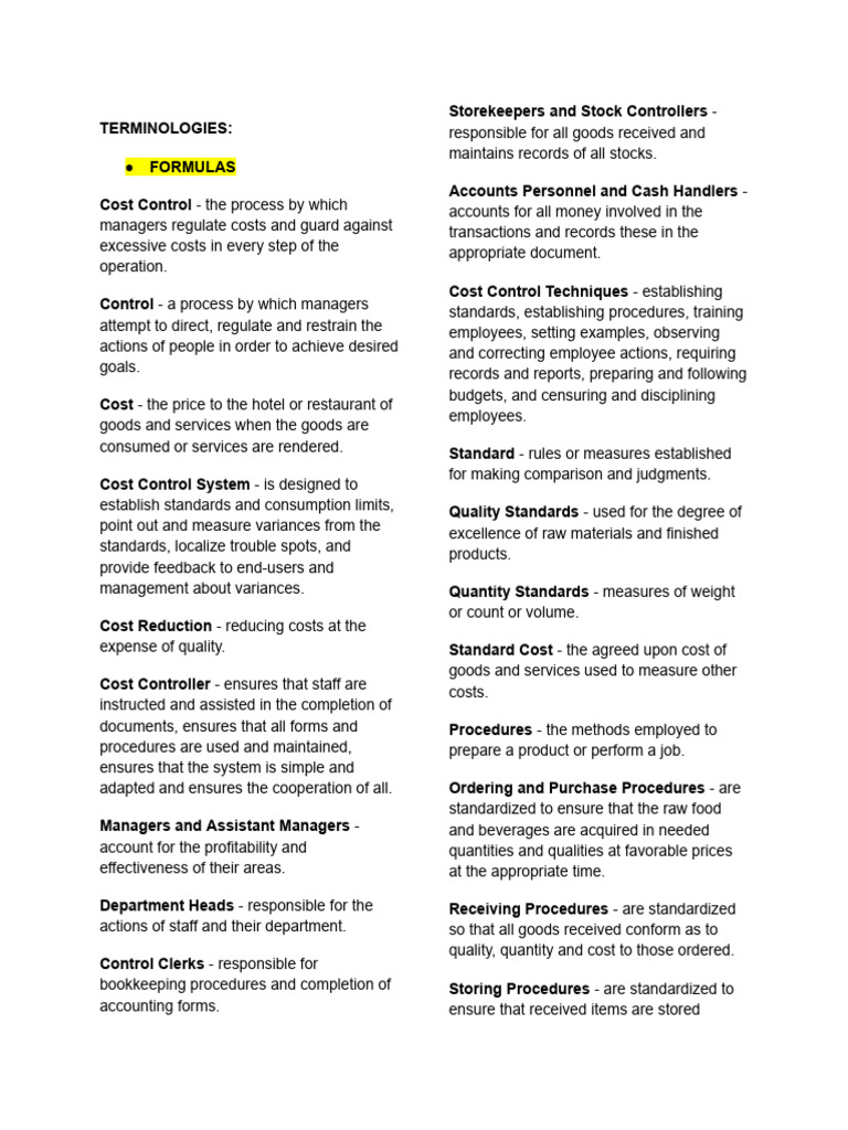 Cost Control Terminologies | PDF | Cost Accounting | Revenue