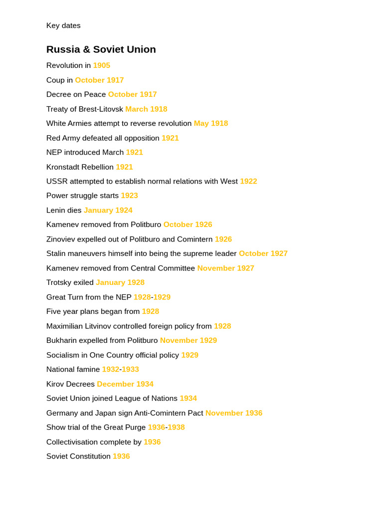 Key Dates in Soviet History | PDF