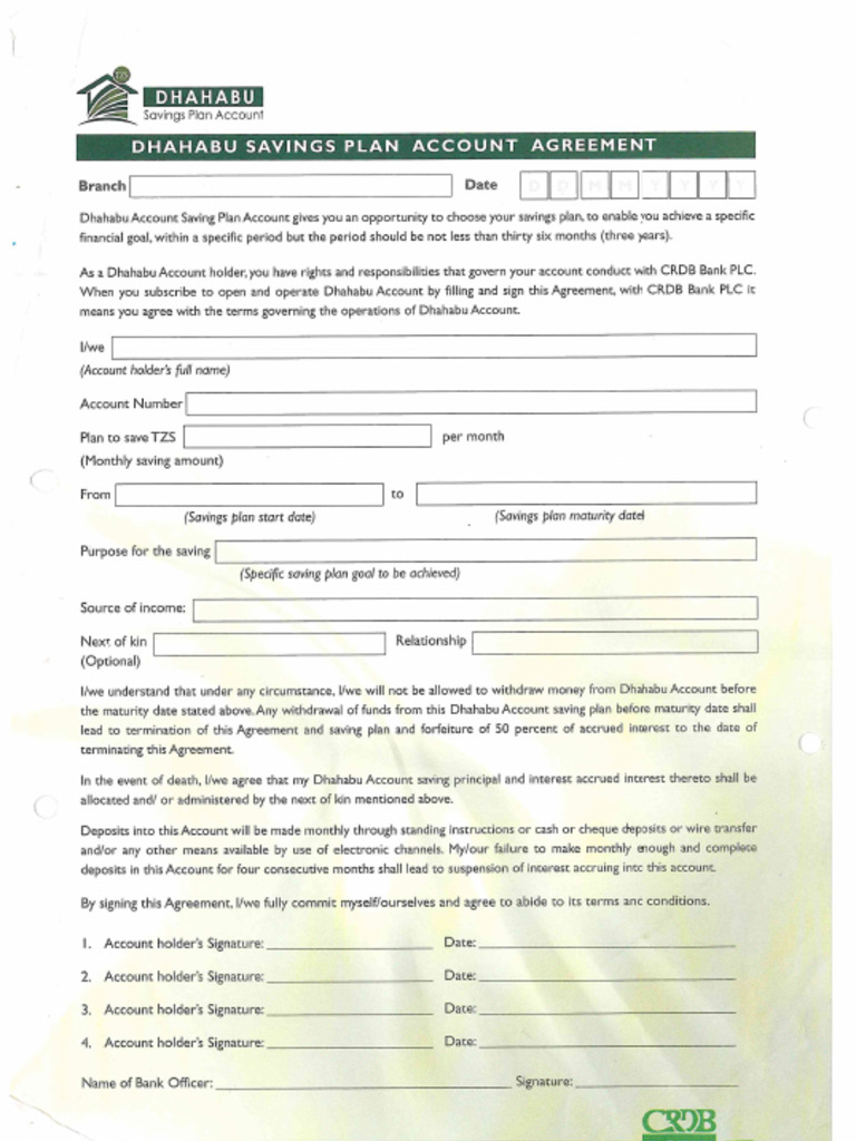 CRDB Bank Dhahabu Form | PDF