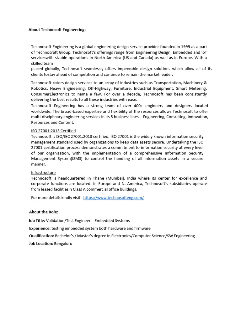 JD Validation Engineer - Embedded | PDF | Information And ...
