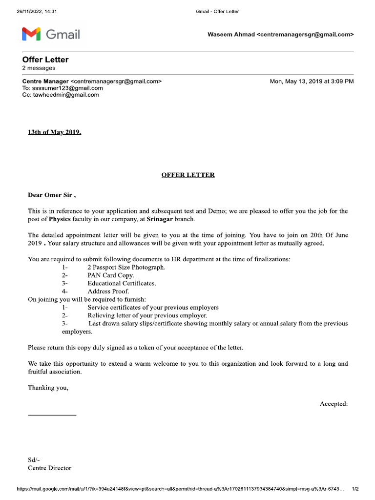 Offer Letter | PDF