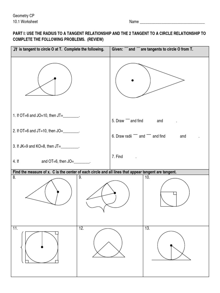 Circle Tangent Problems Worksheet | PDF | Circle | Tangent