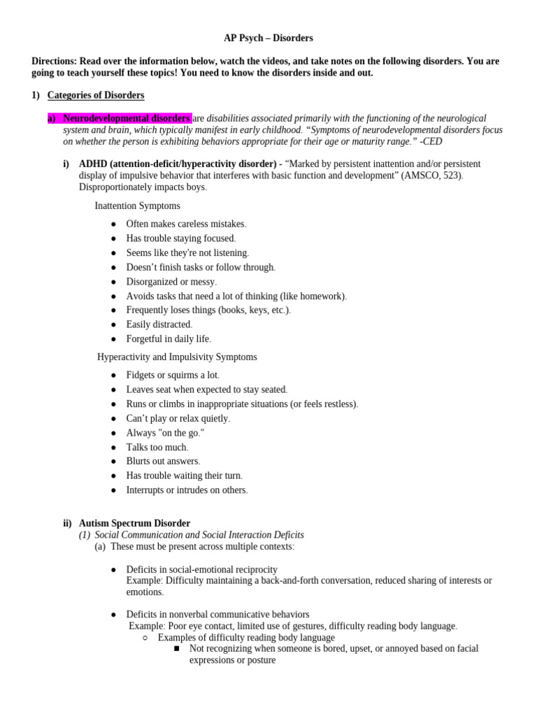 AP Psychology: Understanding Disorders | PDF | Anxiety | Major ...