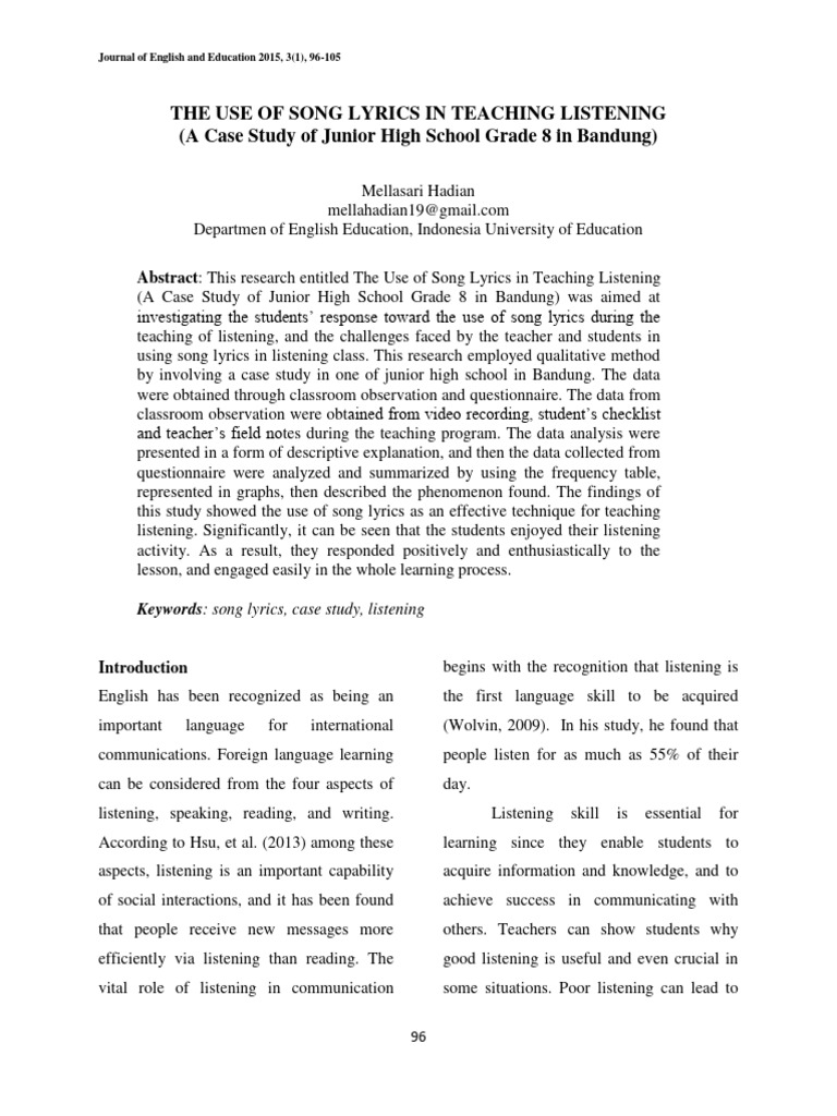 en The Use of Song Lyrics in Teaching Liste | PDF | English As A Second ...