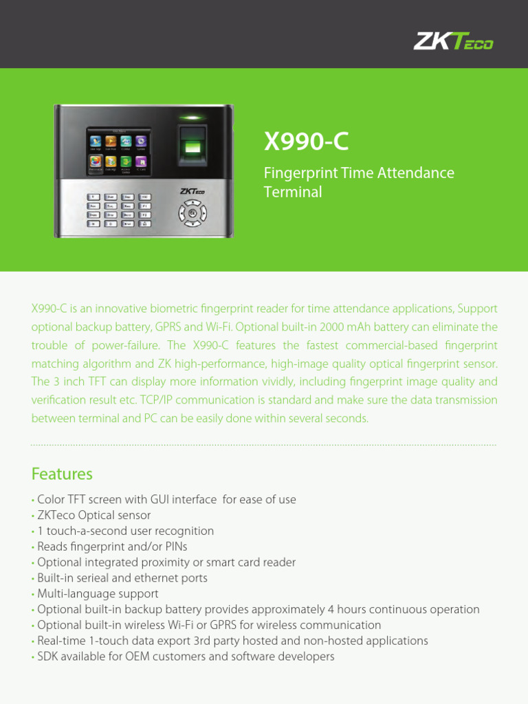 X990-C Fingerprint Time Attendance Terminal | PDF | Transmission ...