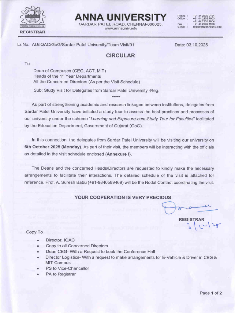 Quality Visit Sardar Patel University 06.10.2025 | PDF