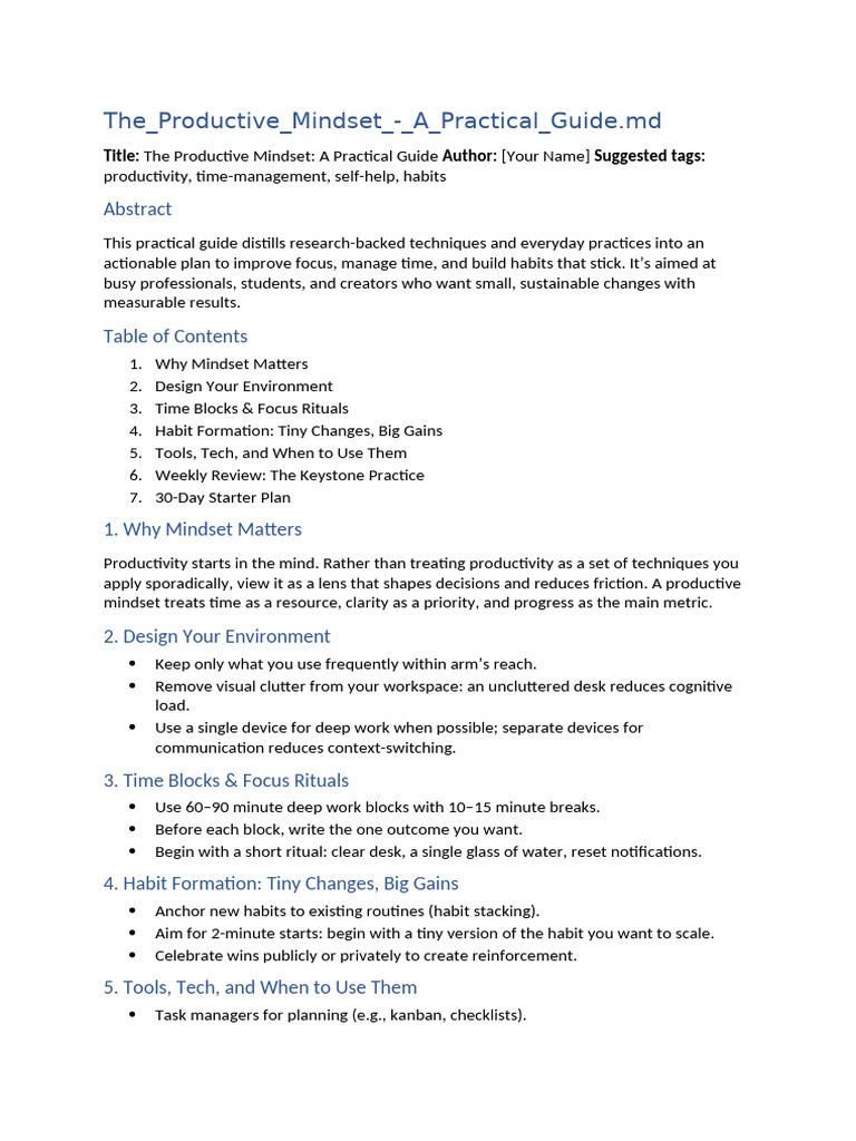 The Productive Mindset Guide | PDF | Habits | Mindset