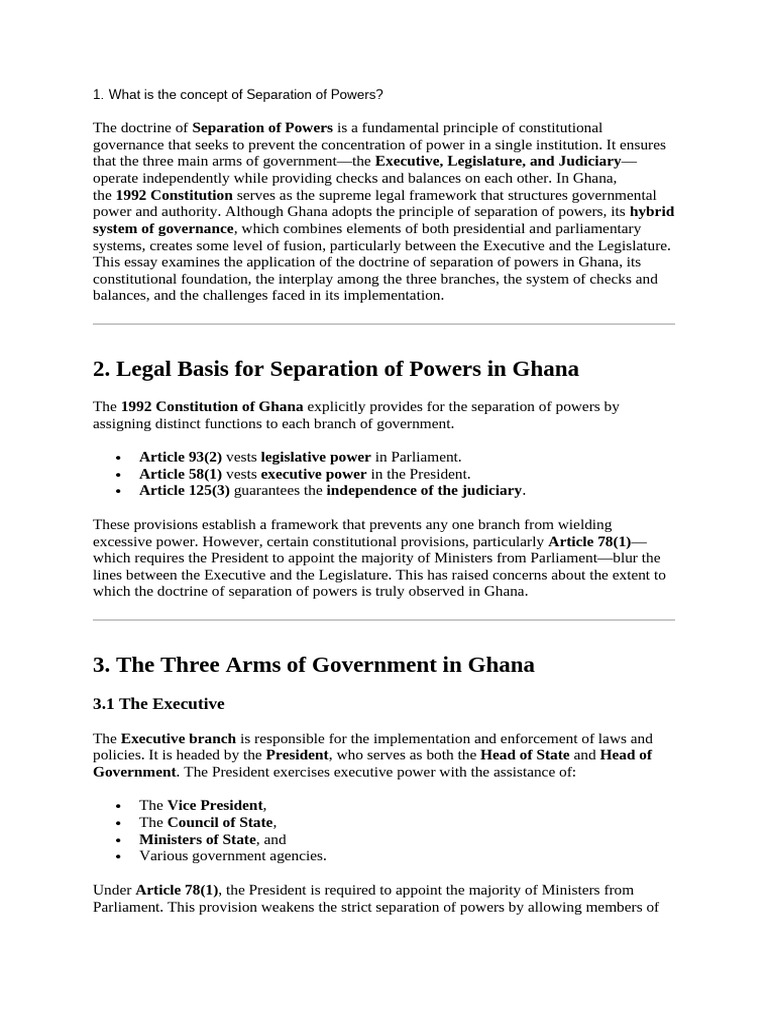 Separation of Powers in Ghana's Governance | PDF | Separation Of Powers ...