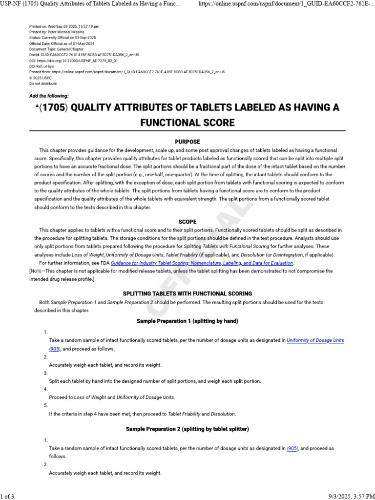 USP-NF 1705 Quality Attributes of Tablets Labeled As Having A ...