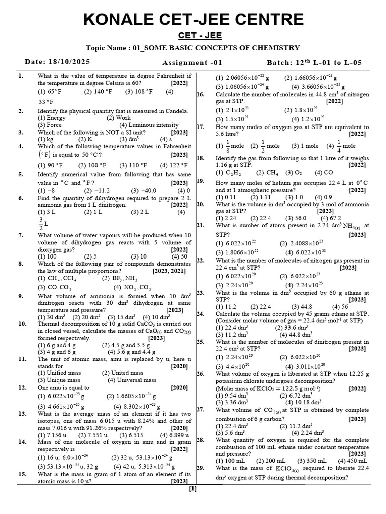Chemistry Concepts and Calculations Quiz | PDF | Mole (Unit) | Gases