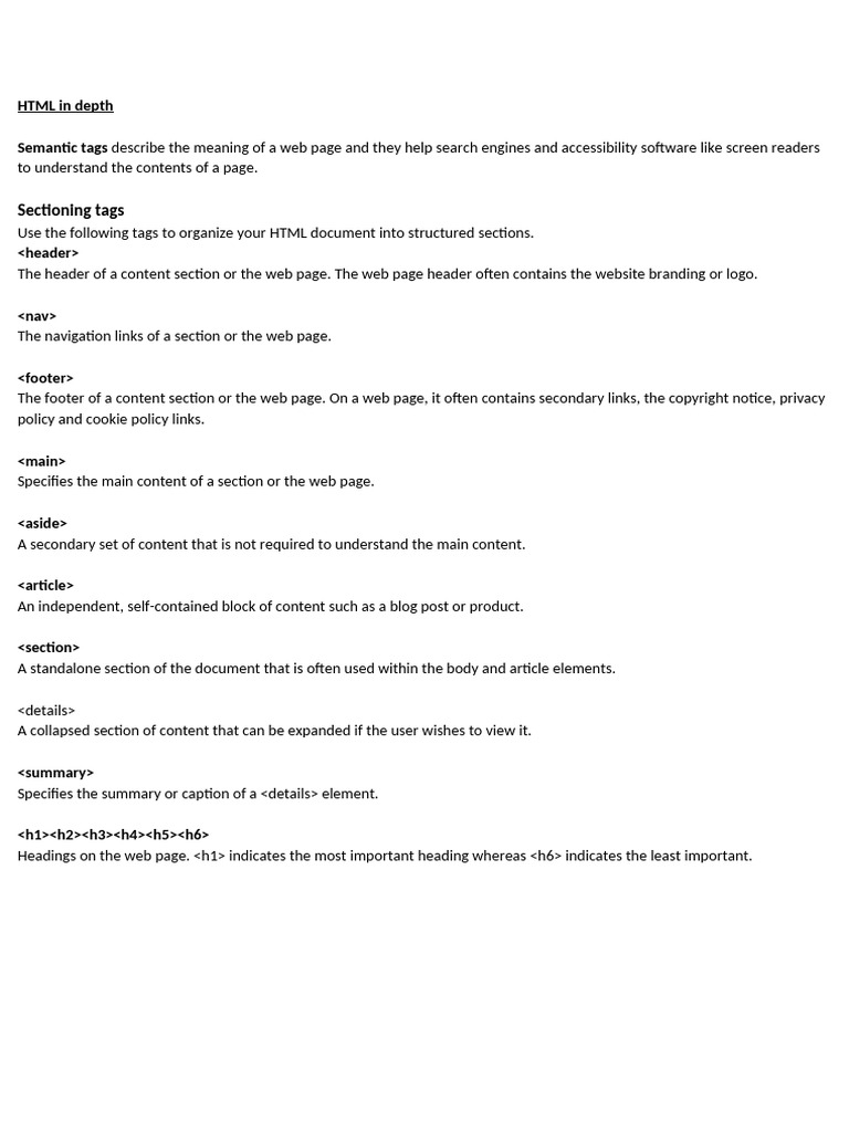Understanding HTML Semantic Tags | PDF | Html Element | World Wide Web