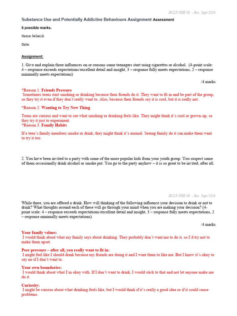 Substance Use and Potentially Addictive Behaviours Assignment | PDF ...