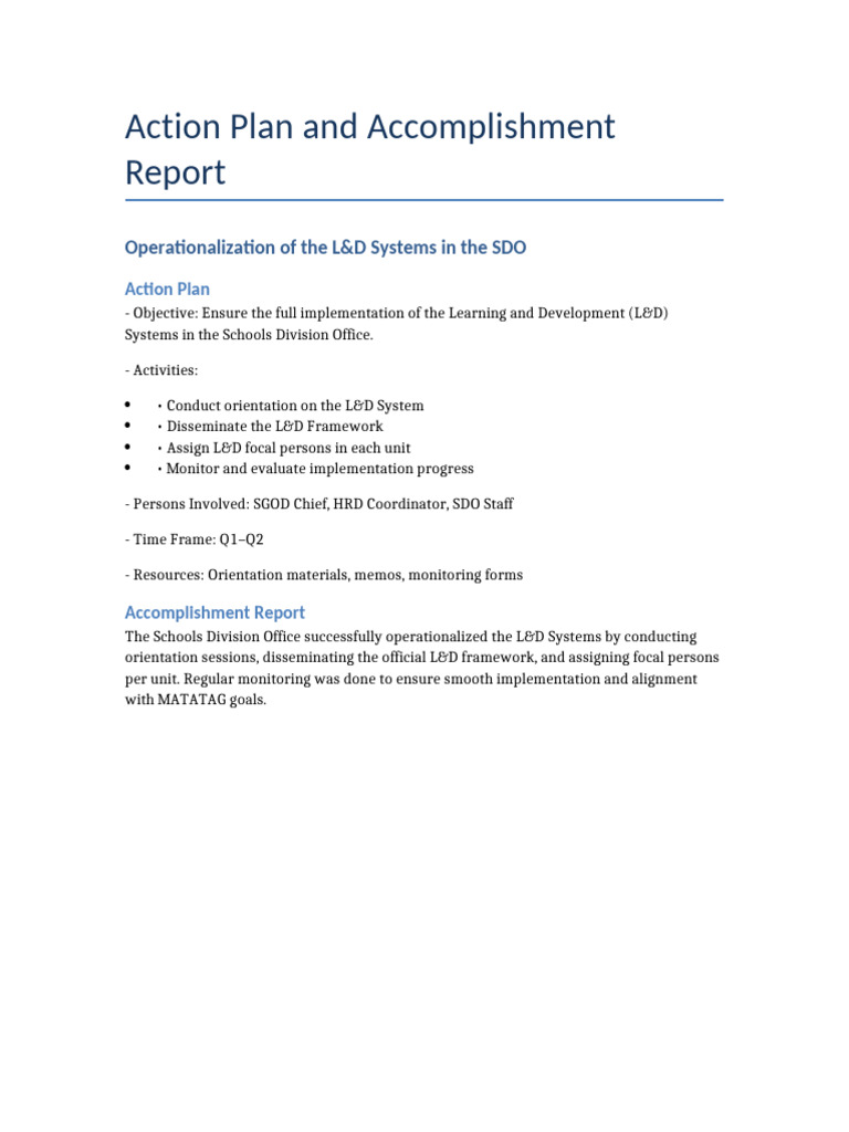 Action Plan and Accomplishment Report | PDF
