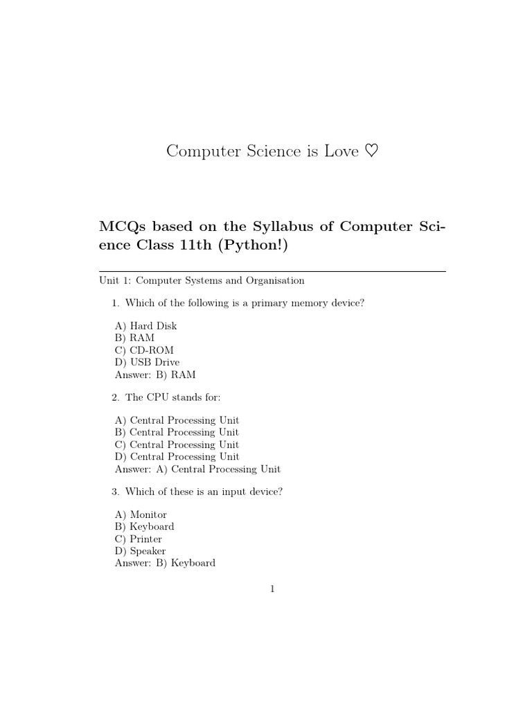 Class 11 CS MCQ Practice | PDF | Python (Programming Language) | Algorithms