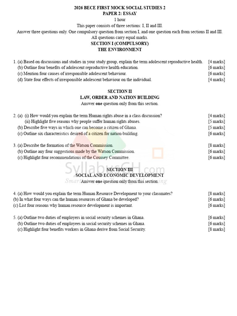 2026 BECE Mock Social Studies Paper 2 | PDF