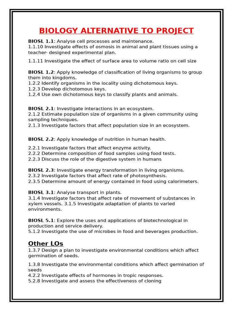 Biology Alternative To Project | PDF