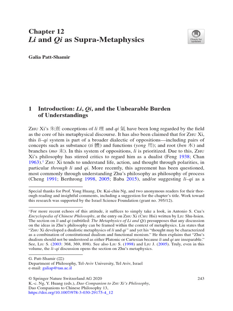 Li and Qi: Zhu Xi's Metaphysical Dynamics | PDF | Metaphysics