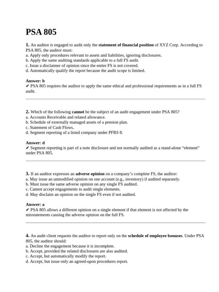 PSA 805 Audit Engagement Guidelines | PDF | Audit | Auditor's Report