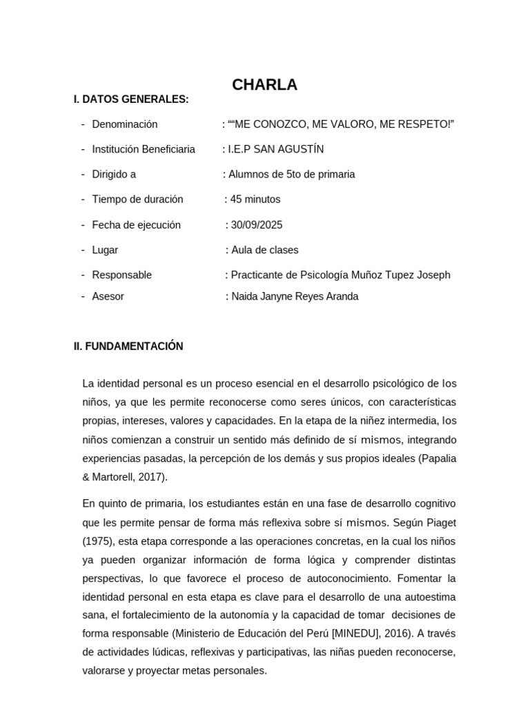 Conócete y Valórate: Charla para Niños | PDF | Desarrollo cognitivo ...