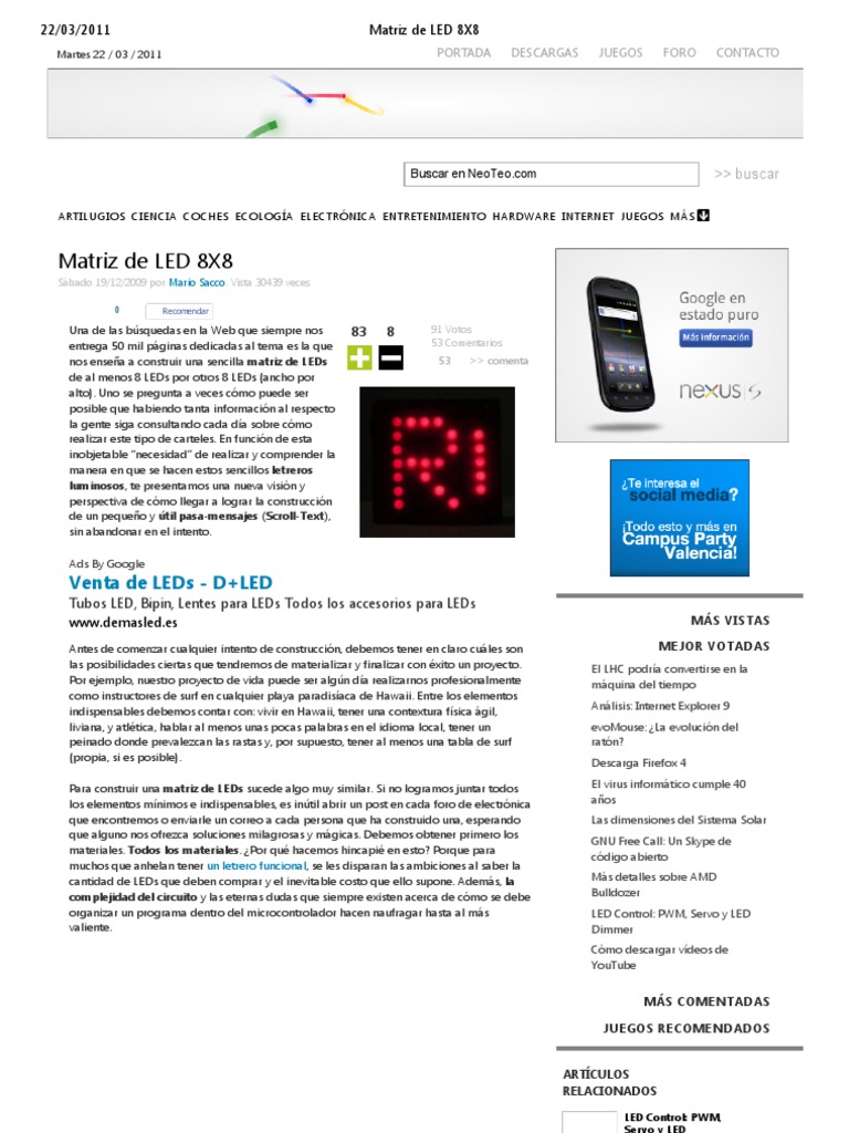 Matriz de LED 8X8 | PDF | Diodo emisor de luz | Matriz (Matemáticas)