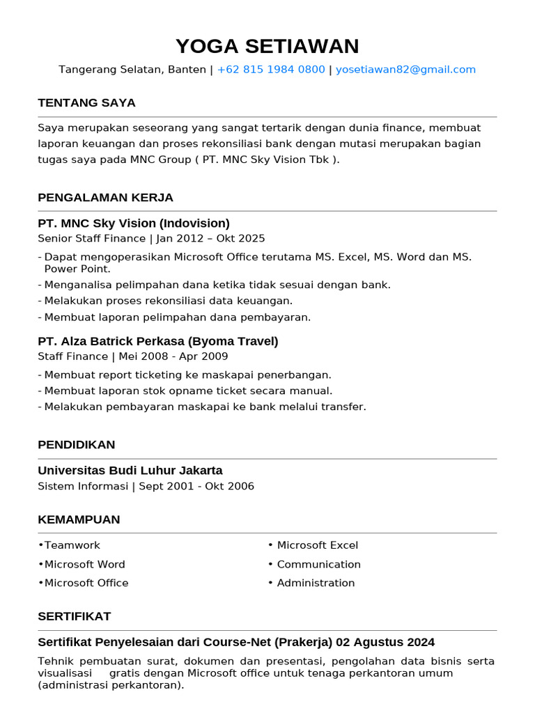 Yoga Setiawan CV | PDF