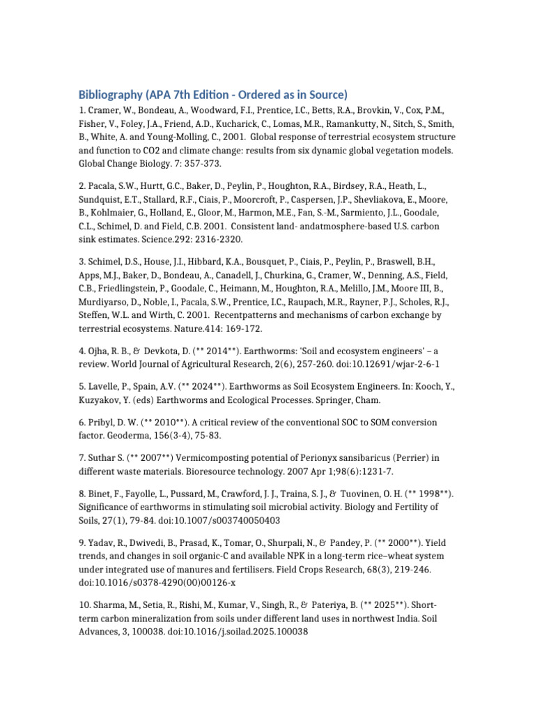 Bibliography APA Numbered Updated | PDF | Soil | Bacteria