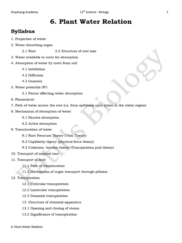 6.plant Water Relation Dnyanyog | PDF | Osmosis | Water