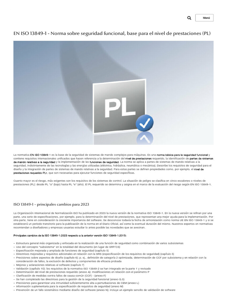 En ISO 13849-1. Clasificación de Peligros Mediante Niveles de Prestaciones | PDF | Software | Riesgo