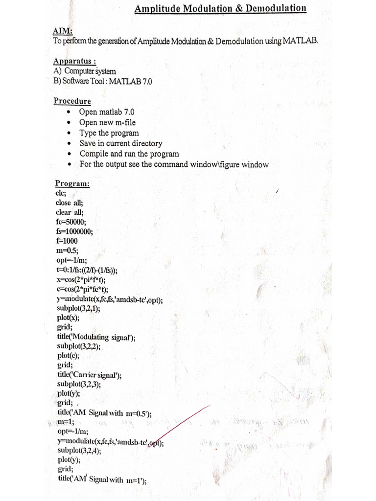 A C Lab Mat Lab | PDF