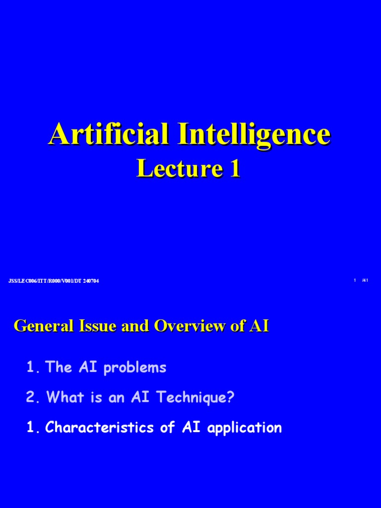 An Introduction to Artificial Intelligence: Overview of AI Problems ...