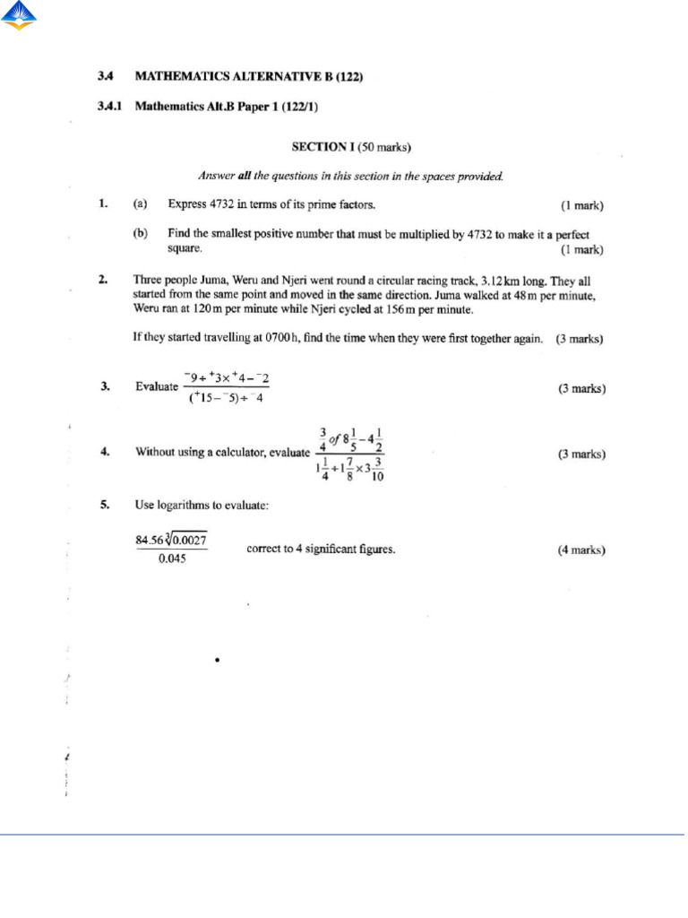 Mathematics Alt B Pp1 Kcse 2017 Questions Paper | PDF