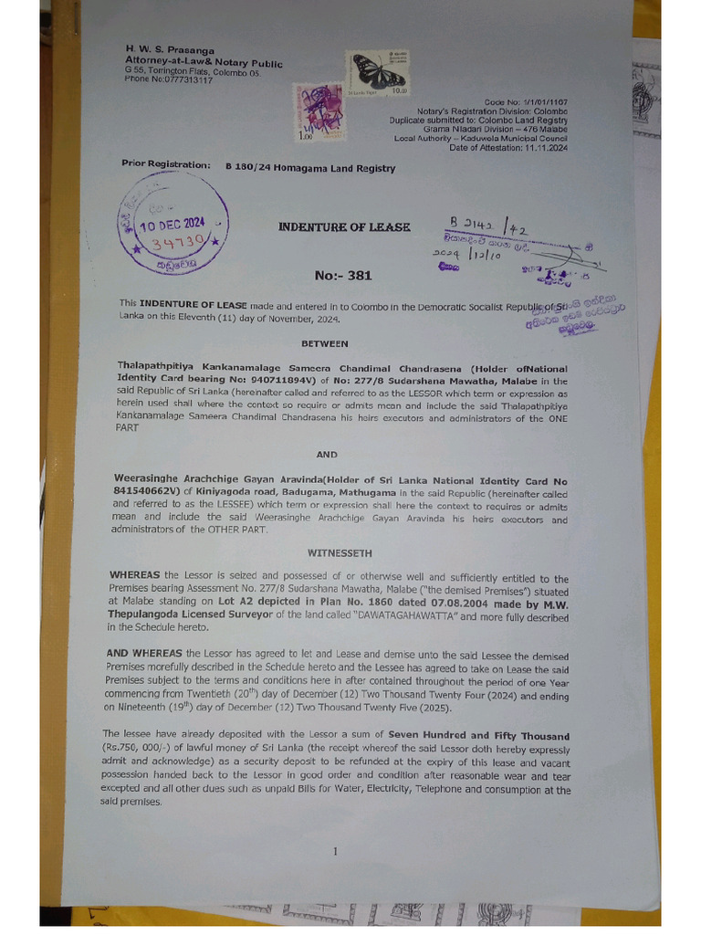 Indenture of Lease No. 381-1-5 | PDF