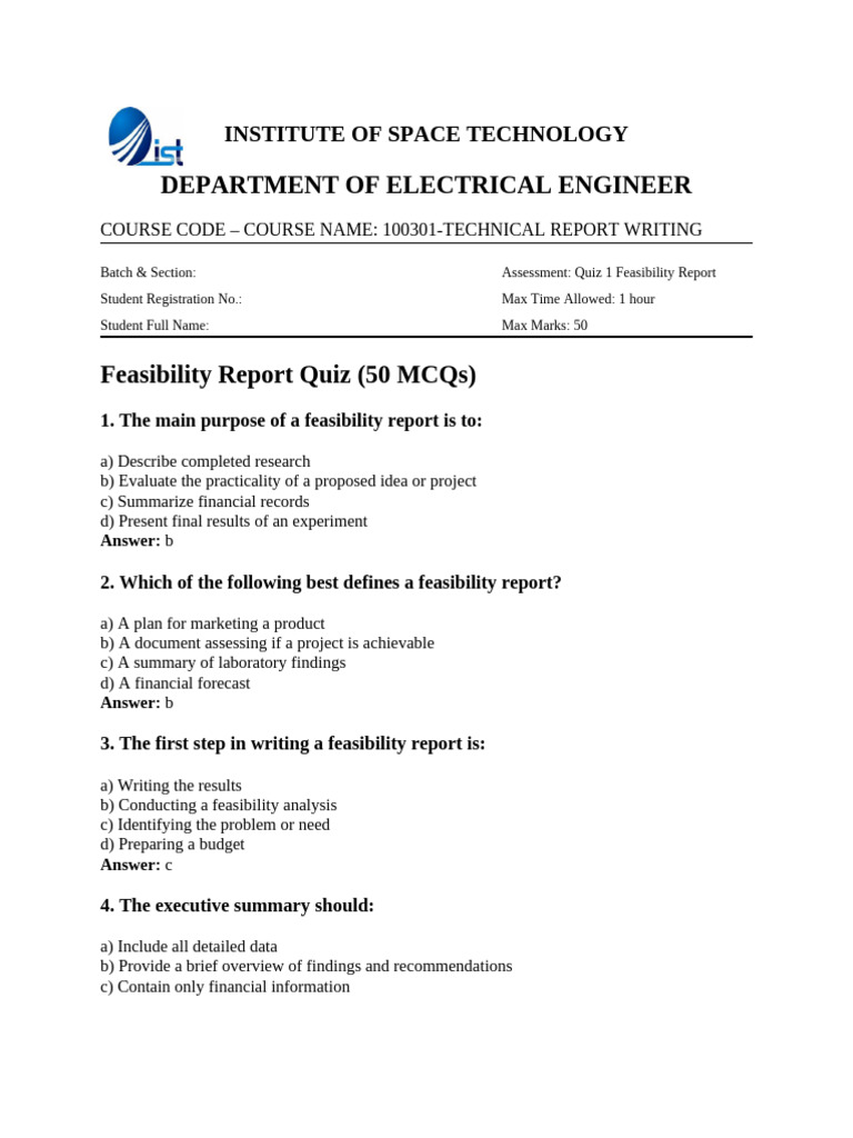 Quiz 2 Feasibility Report | PDF | Feasibility Study | Methodology