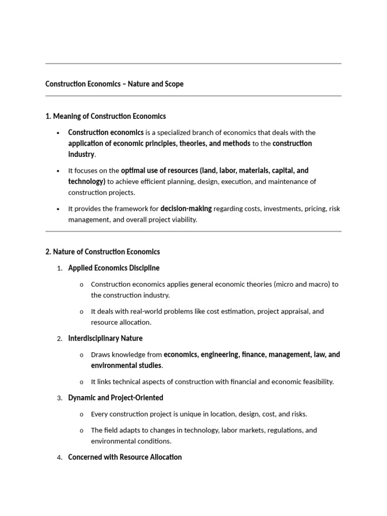 Nature and Scope of Construction Economics | PDF | Economics | Market ...