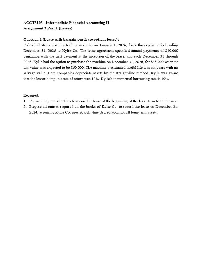 Assignment 3 Part 1 (Lessee) | PDF | Lease | Depreciation