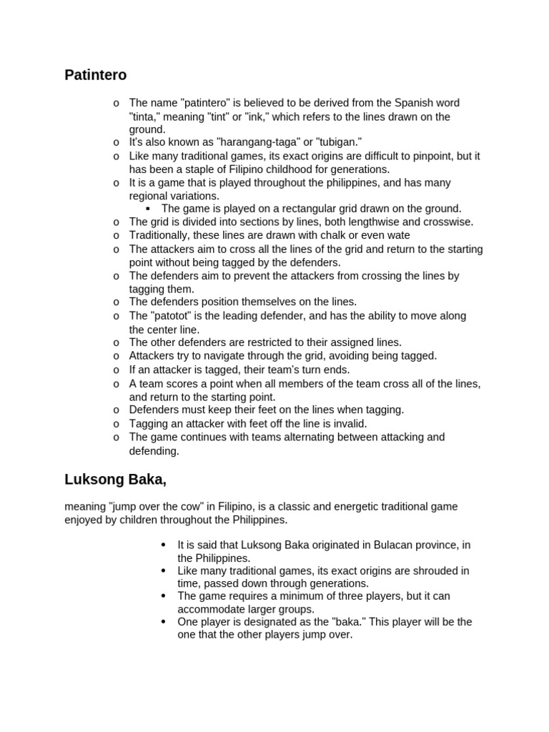 Traditional Filipino Games Overview | PDF | Traditional Games