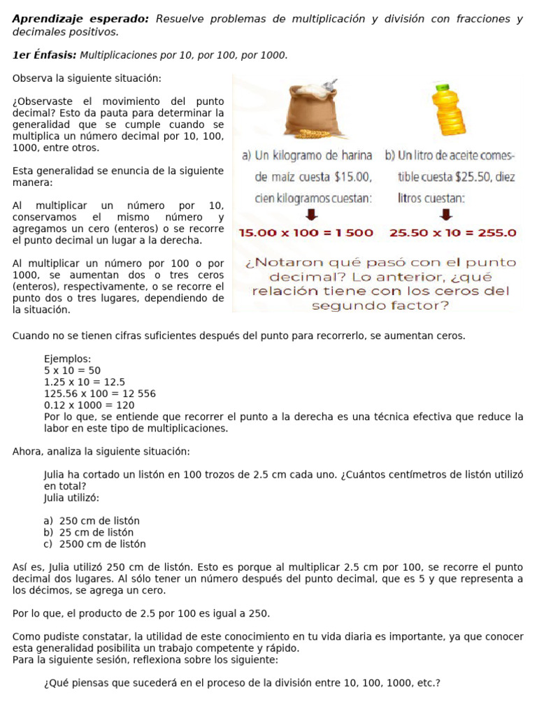 Multiplicación y División de Decimales | PDF | Multiplicación | Decimal