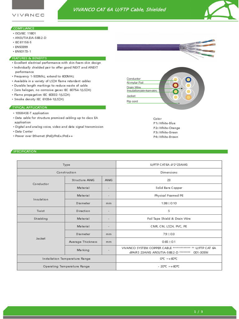 Vivanco Cat 6a Uftp Cable, Shielded | PDF | Electrical Engineering ...