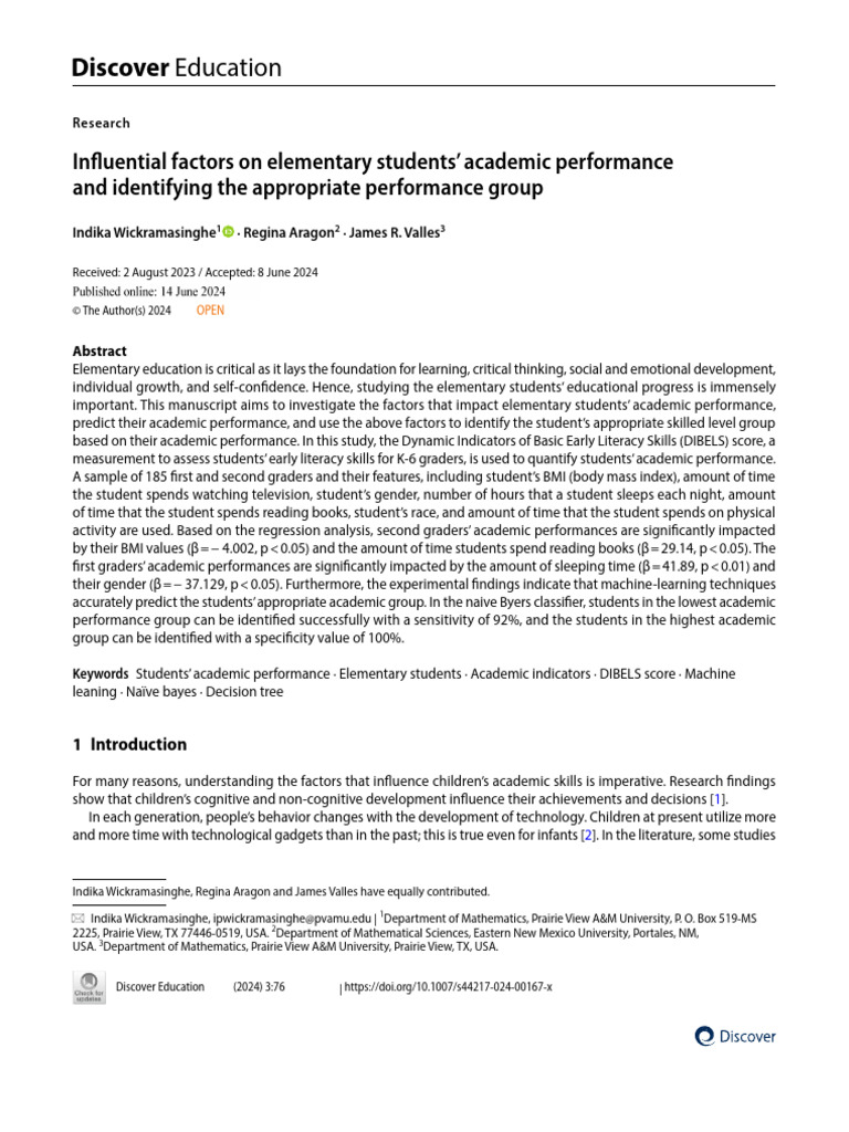 Influential Factors On Elementary Students Academ | PDF | Descriptive ...