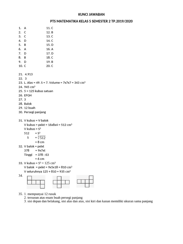 Kunci Jawaban PTS Mat. 5.2 | PDF