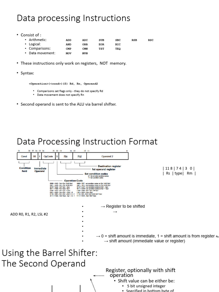ARM Data Processing Instructions Guide | PDF | Computer Science ...