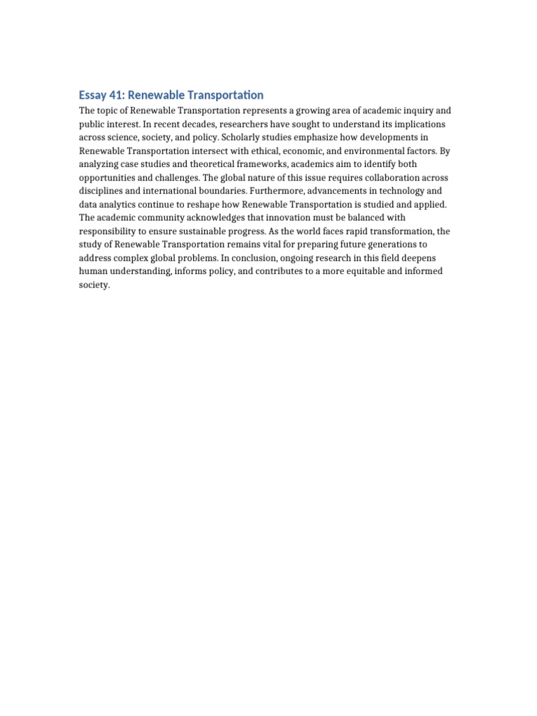 Essay 41 Renewable Transportation | PDF