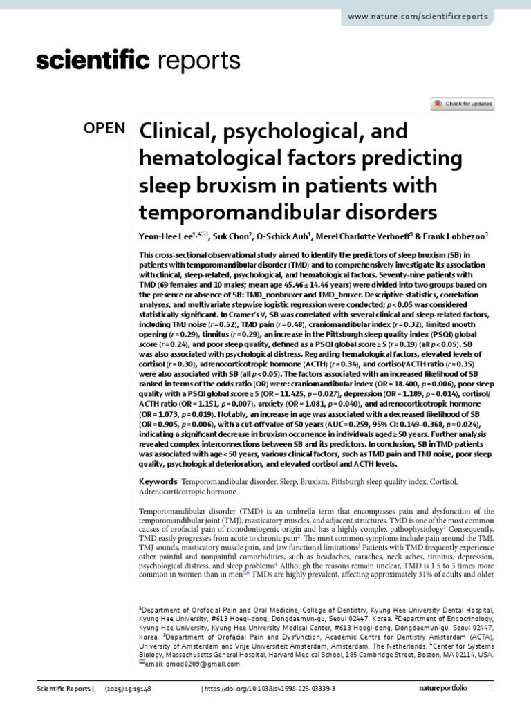 Predictors of Sleep Bruxism in TMD Patients | PDF | Receiver Operating ...