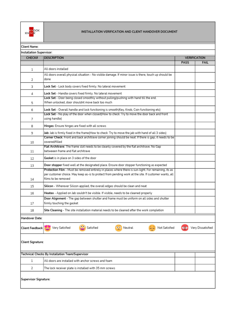 Door Installation Verification Checklist | PDF | Door