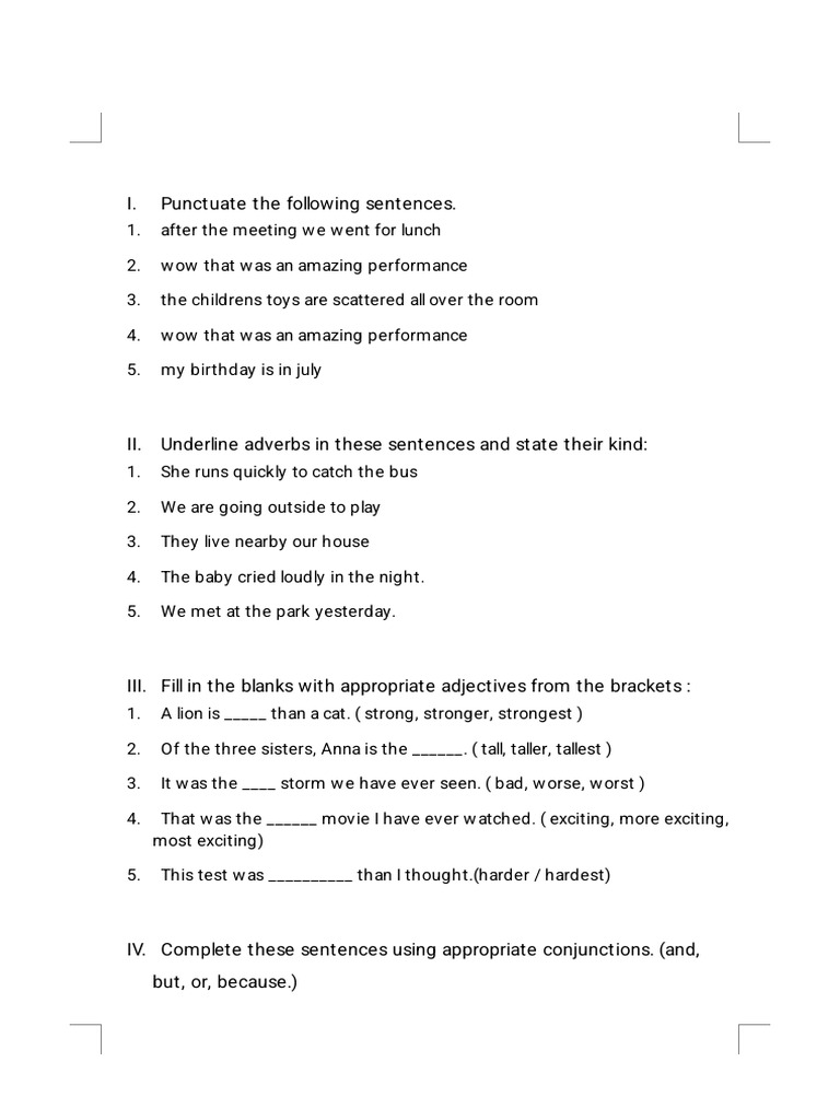 Class 3 English Grammar Exercises | PDF | Linguistics | Syntax