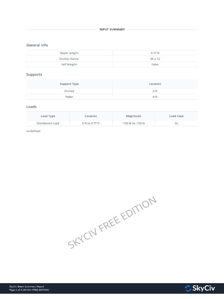 SkyCiv Beam Summary Report - zkqQTaS9n0Xnbo1mqvCitsUseHAC0n1Q | PDF | Bending | Beam (Structure)