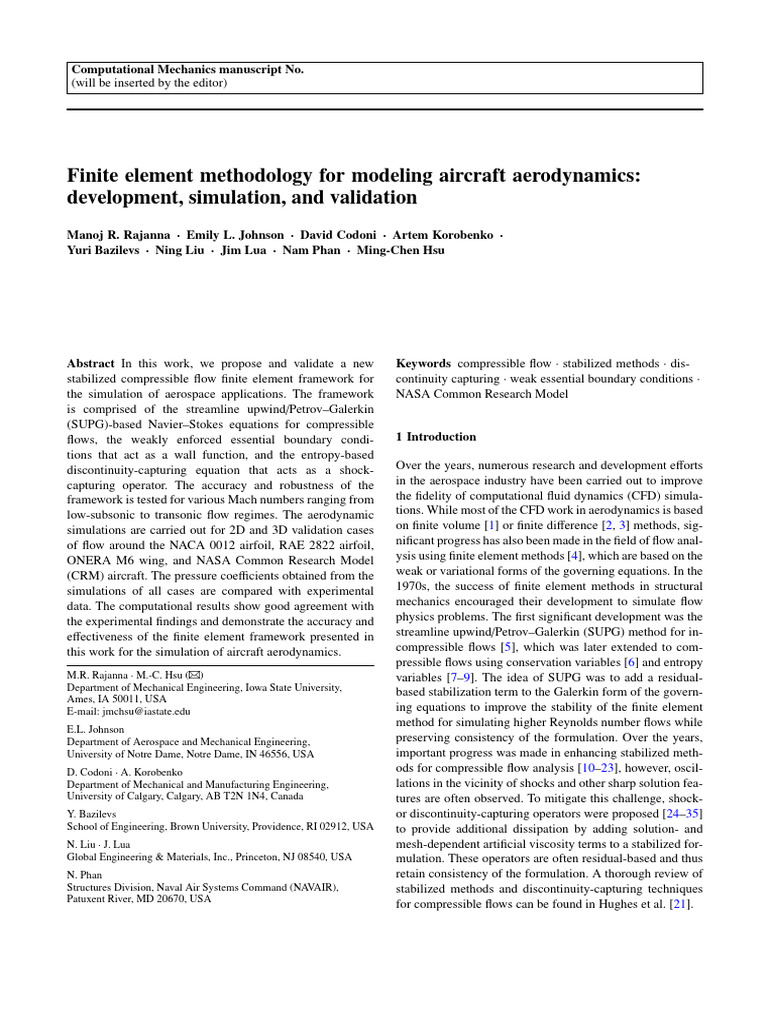 Finite Element Method for Aircraft Aerodynamics | PDF | Aerodynamics ...