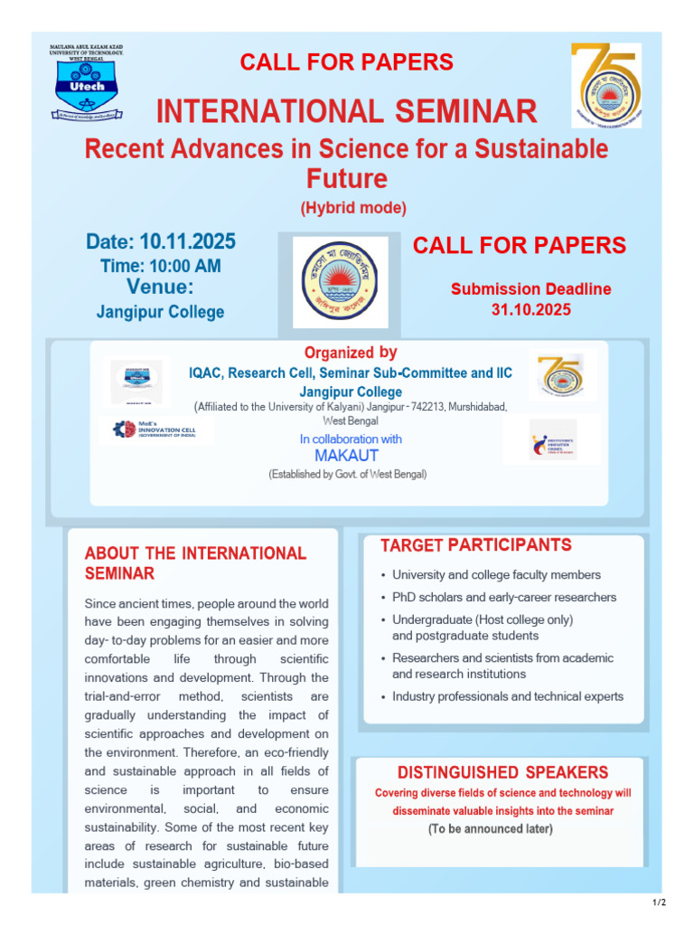 Call for Papers: Sustainable Science Seminar | PDF | Science ...