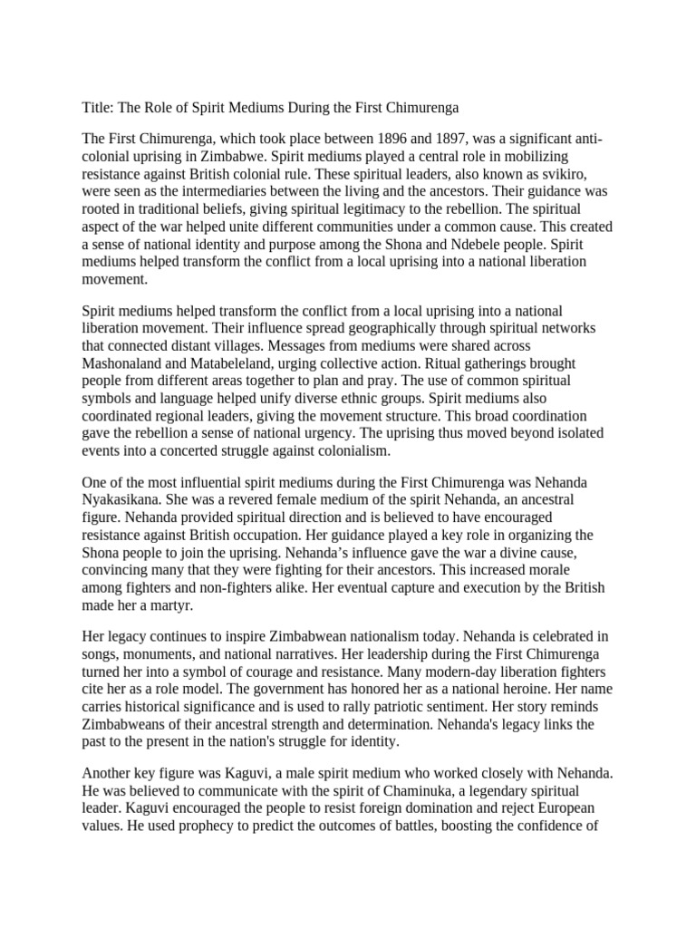 Spirit Mediums in the First Chimurenga | PDF