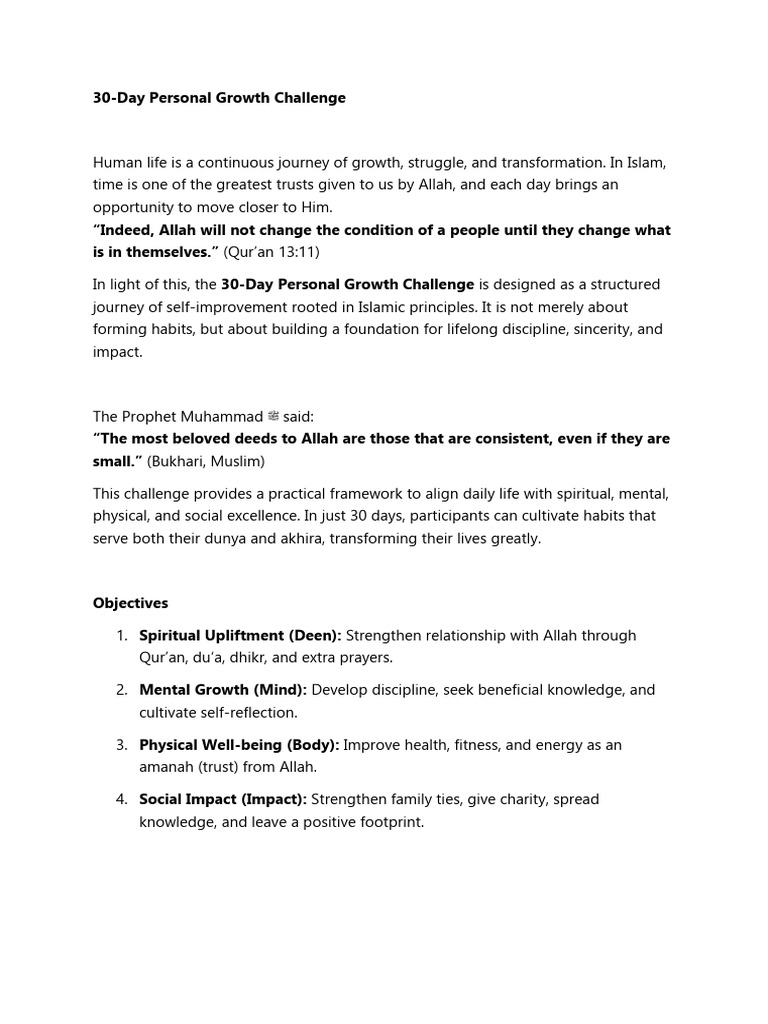 30-Day Islamic Personal Growth Challenge | PDF | Quran | Islam